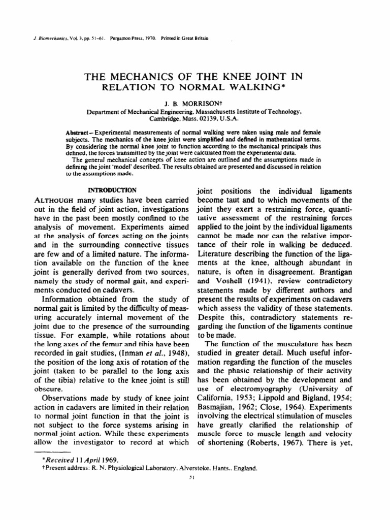 1970-Journal of Biomecanics-The Mechanics of Knee Joint in Relation To ...