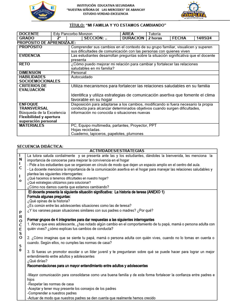 Sesion Mi Familia y Yo Estamos Cambiando.. | PDF | Adolescencia