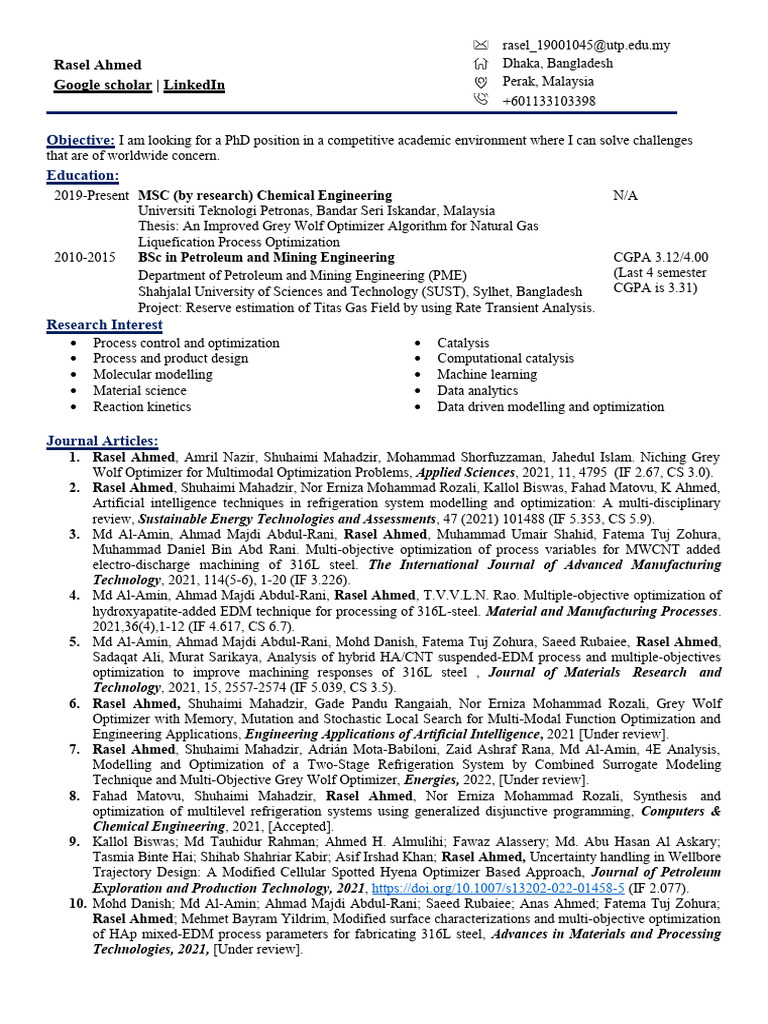 CV RASEL Ahmed - PDF Version 1 | PDF | Mathematical Optimization