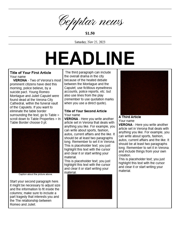 Newspaper Template 2 | Download Free PDF | Characters In Romeo And ...