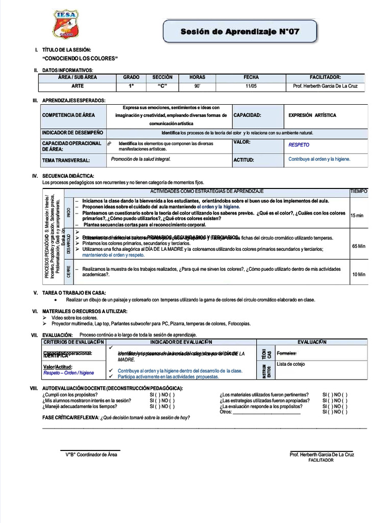 pdf-sesion-de-aprendizaje-1-secundaria_compress | PDF | Color | Evaluación