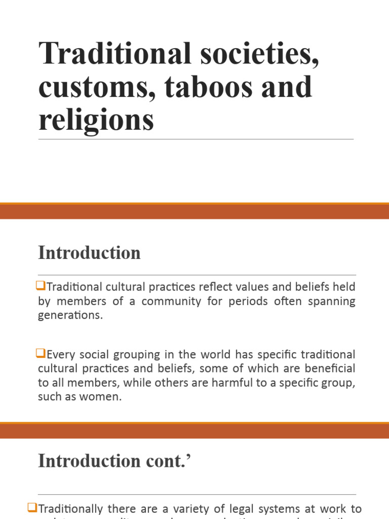 Traditional Societies, Customs, Taboos and Religions 2023 | PDF ...