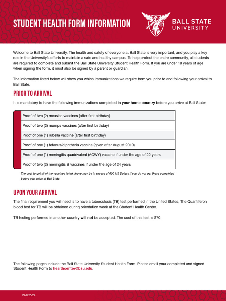 Bsu International Services Student Health Form | PDF | Vaccines ...