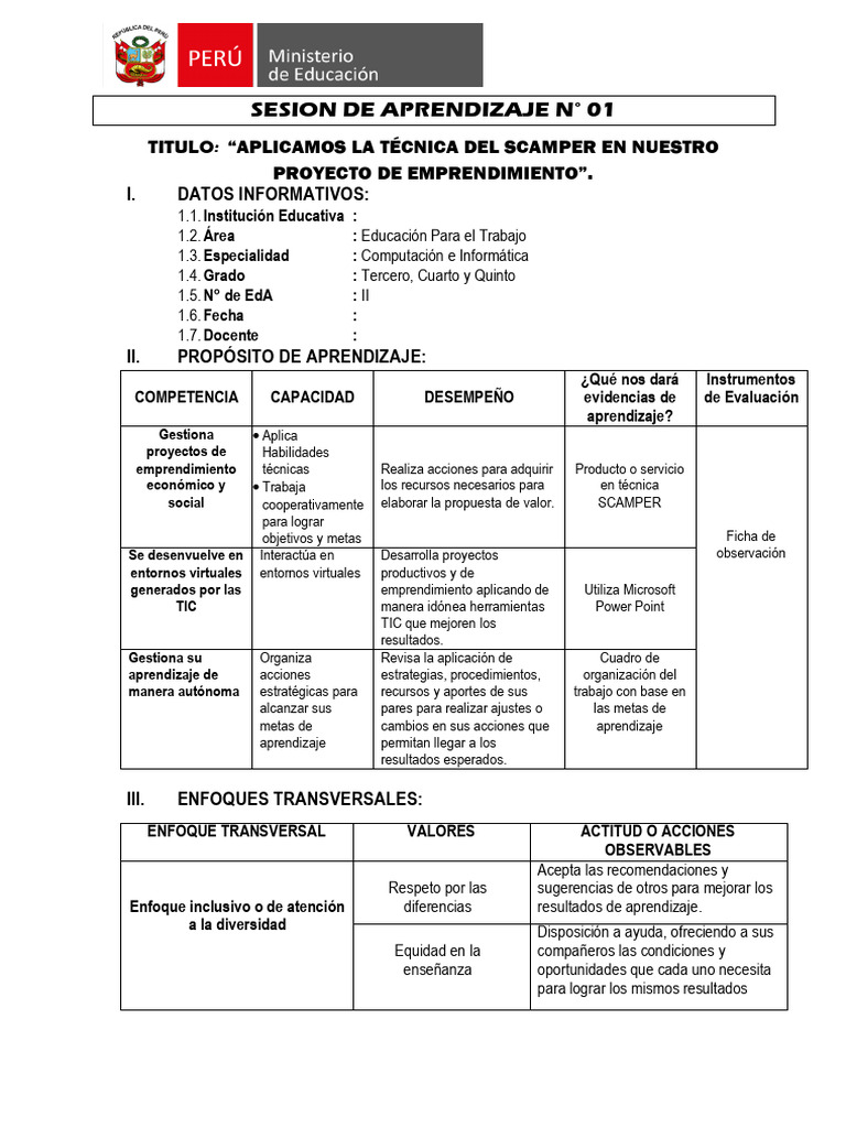 SESION 01 | Descargar gratis PDF | Aprendizaje | Maestros