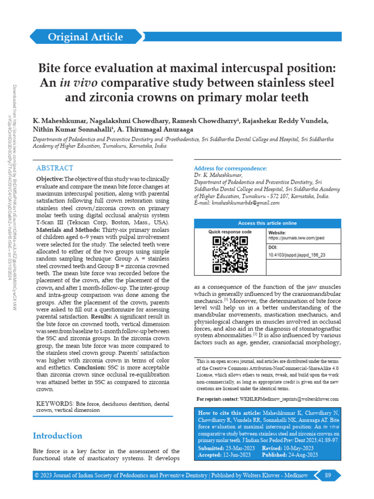 Bite Force Evaluation at Maximal Intercuspal.2 | PDF | Mouth | Dentistry