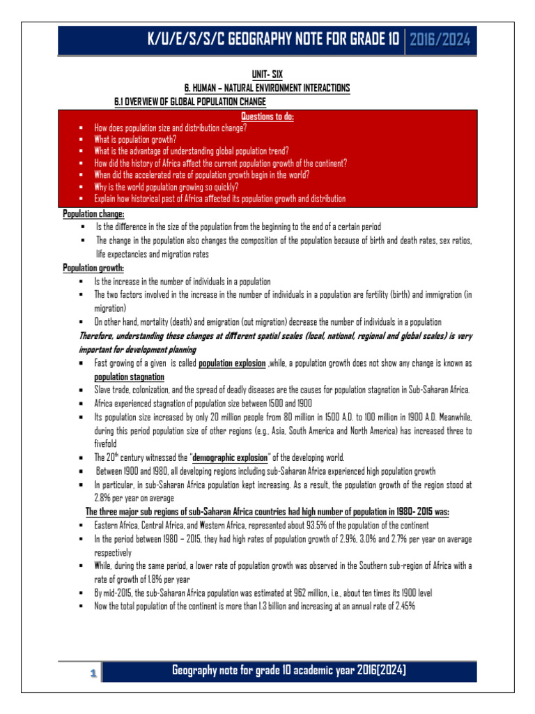 GEO-10 Chapter 6@SSC (1) | PDF | Natural Environment | Population Growth