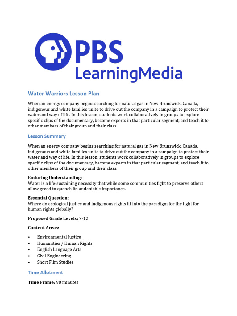 Water Warriors Lesson Plan | PDF | Sustainability | Lesson Plan