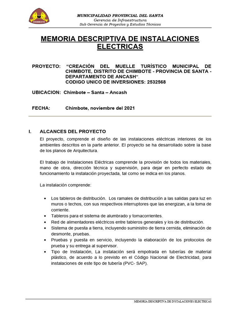4.- Memoria Descriptiva Electricas - OK | PDF | Ingenieria Eléctrica | Electricidad
