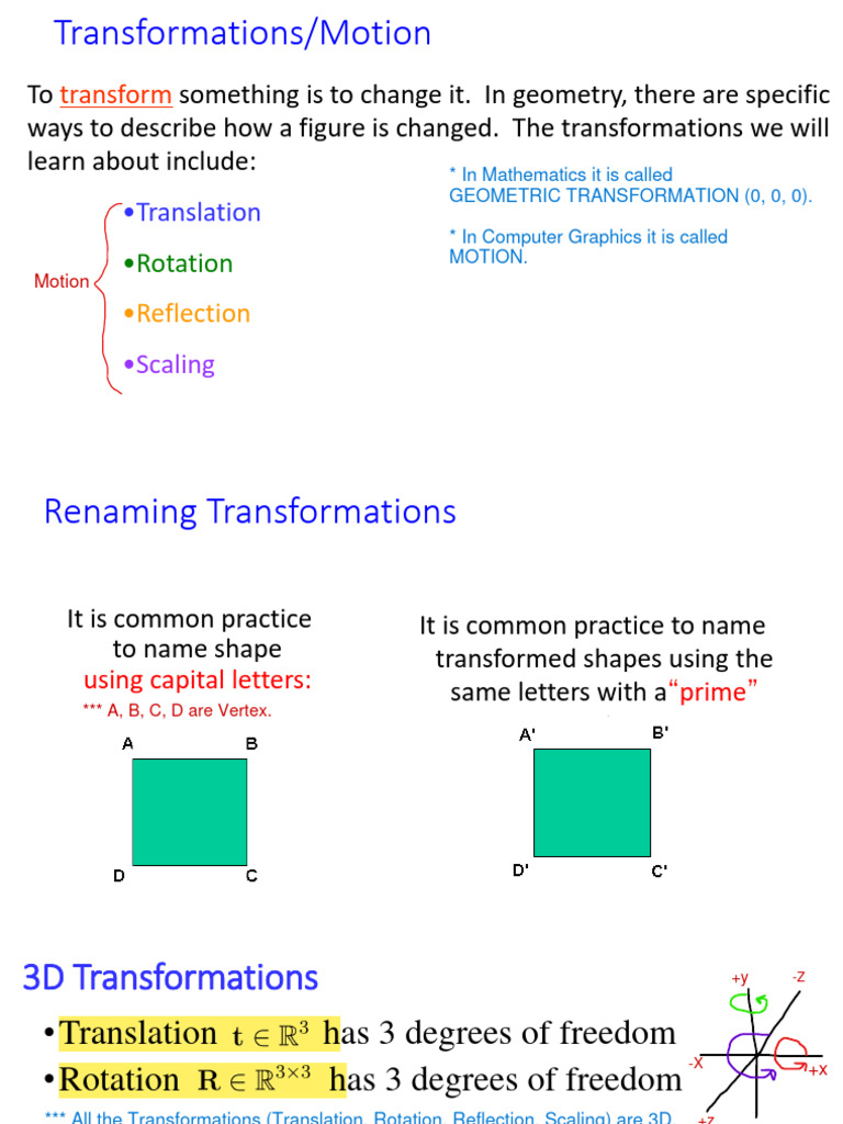 3D Geometric Transformations in Graphics | PDF | Cartesian Coordinate ...