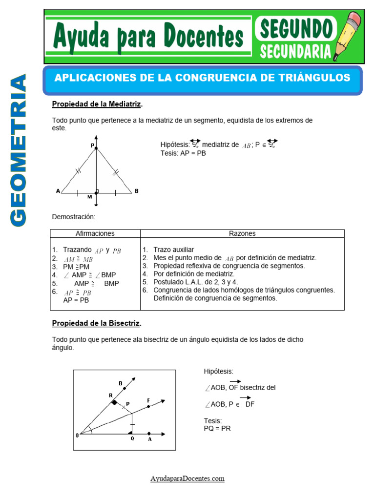 Aplicaciones-de-la-Congruencia-de-Triangulos-Para-Segundo-de-Secundaria | PDF | Triángulo ...