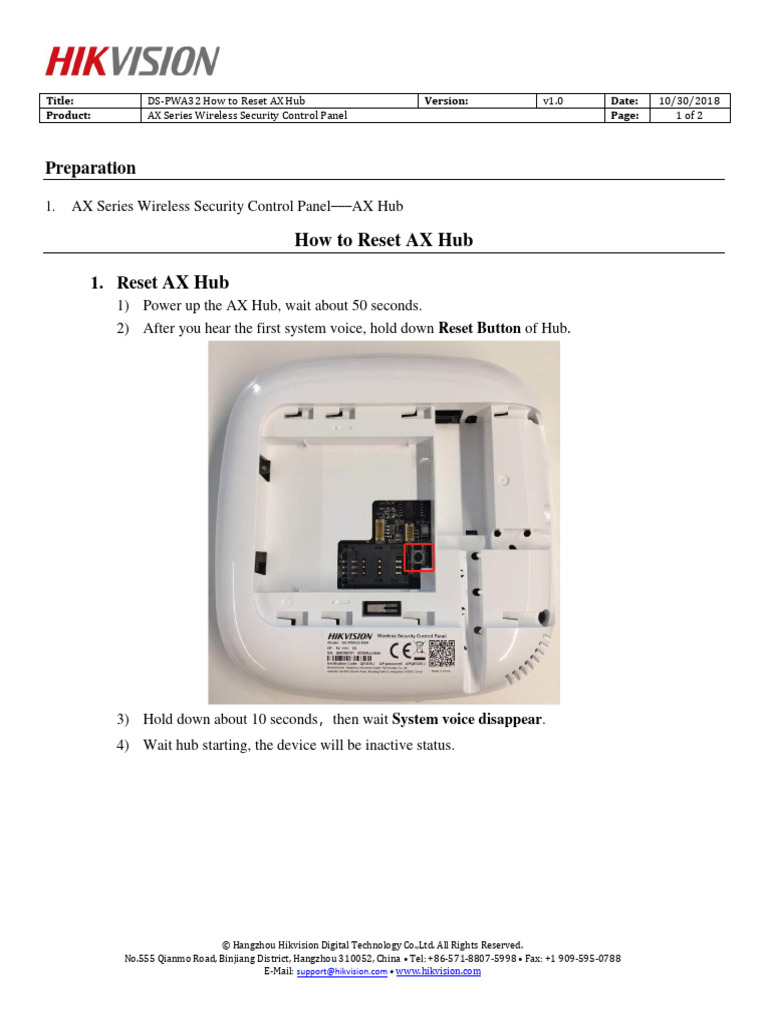 【2102】DS-PWA32-How-to-Reset-AX-Hub-Wireless-Control-Panel | PDF