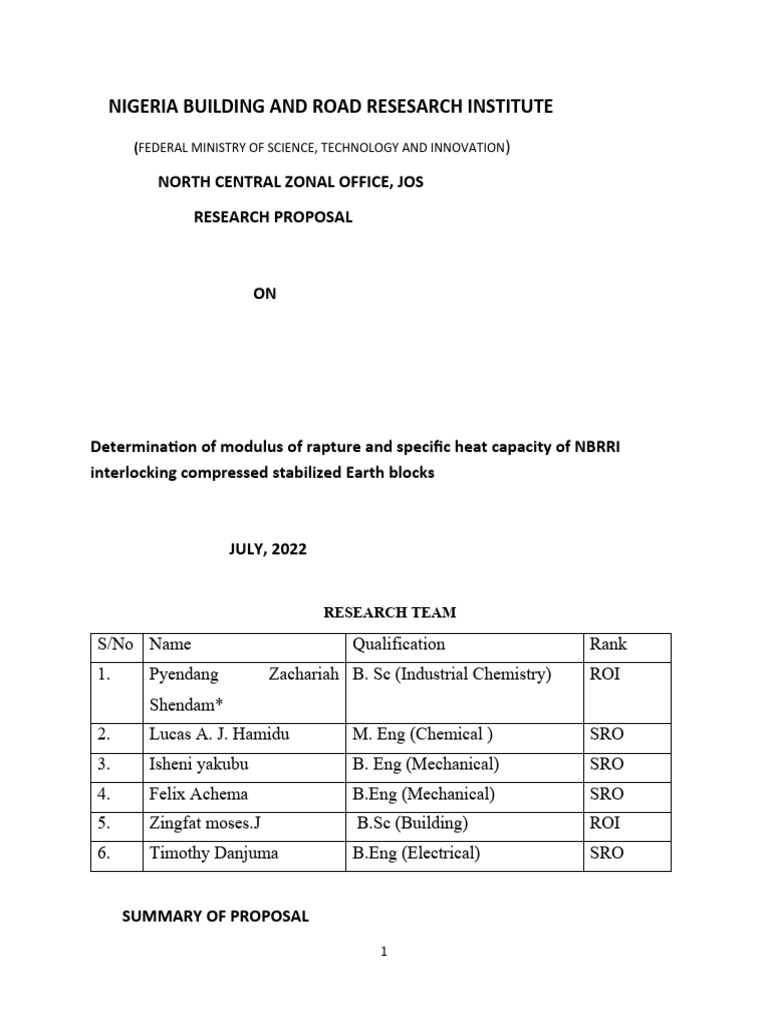 Determination of Modulus of Rapture and Specific Heat Capacity of NBRRI ... Determination of Modulus of Rapture and Specific Heat Capacity of NBRRI ...