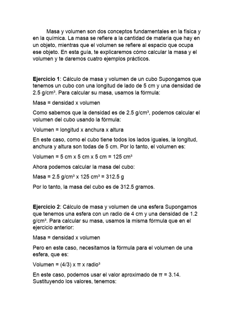 Masa y Volumen | PDF | Volumen | Densidad