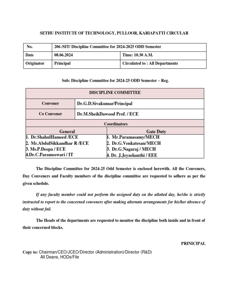 Discipline Committee For 24-25 ODD | PDF
