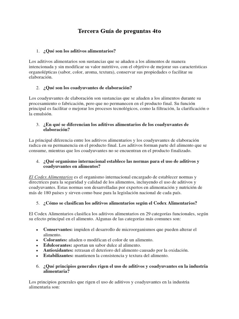 Tercera Guía de preguntas 4to B_024912 | PDF | Alimentos | Ciencia de los Alimentos