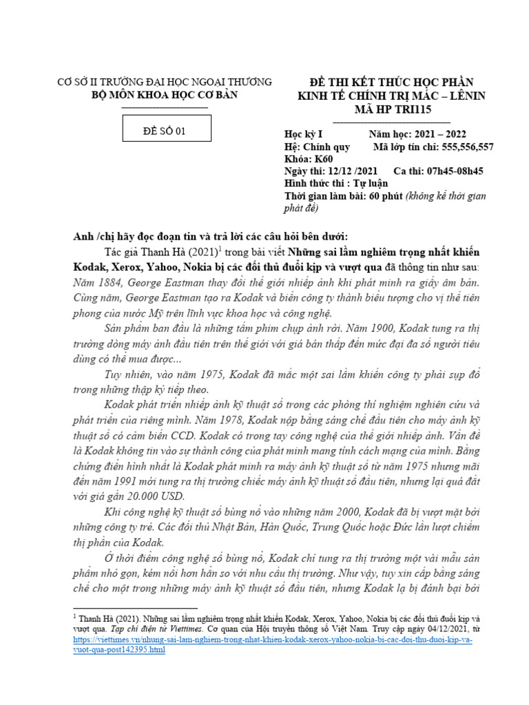 Đề 1 - KTCTML 12.12.2021 | PDF