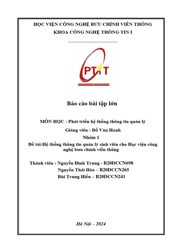 Bai Tap Lon Phan Tich Thiet Ke He Thong Thong Tin Quan Ly Sinh Vien | PDF
