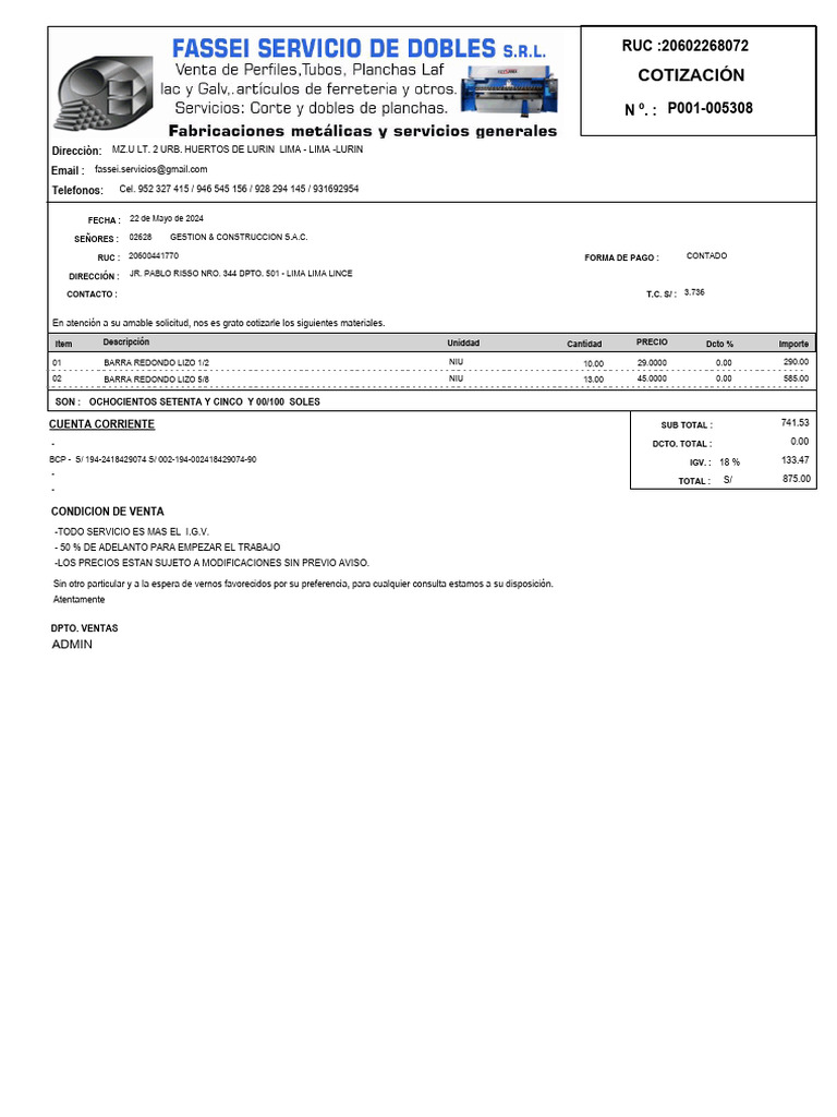 Cotizacion 5308 | PDF