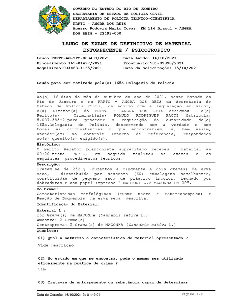 LAUDO maconha | PDF | Cannabis (droga) | Drogas psicoativas