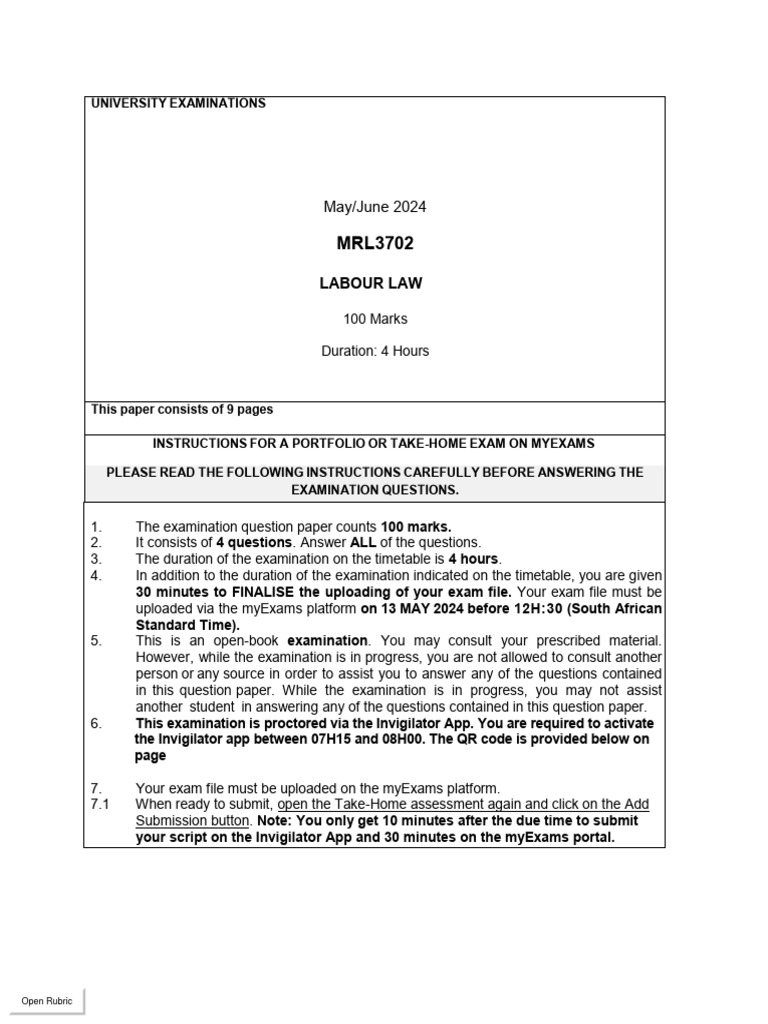 MRL3702 MJ 2024 Examinations Eqp - 240513 - 085555 | PDF | Employment ... MRL3702 MJ 2024 Examinations Eqp - 240513 - 085555 | PDF | Employment ...