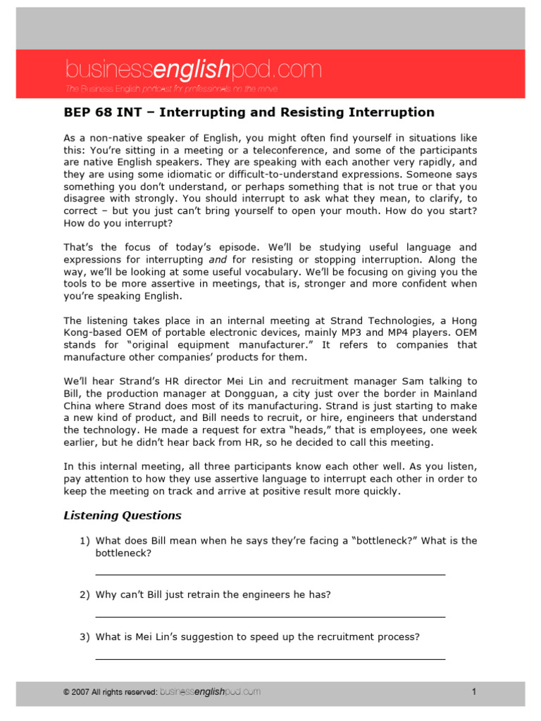 BEP068SN Interrupting | PDF | Learning | English Language
