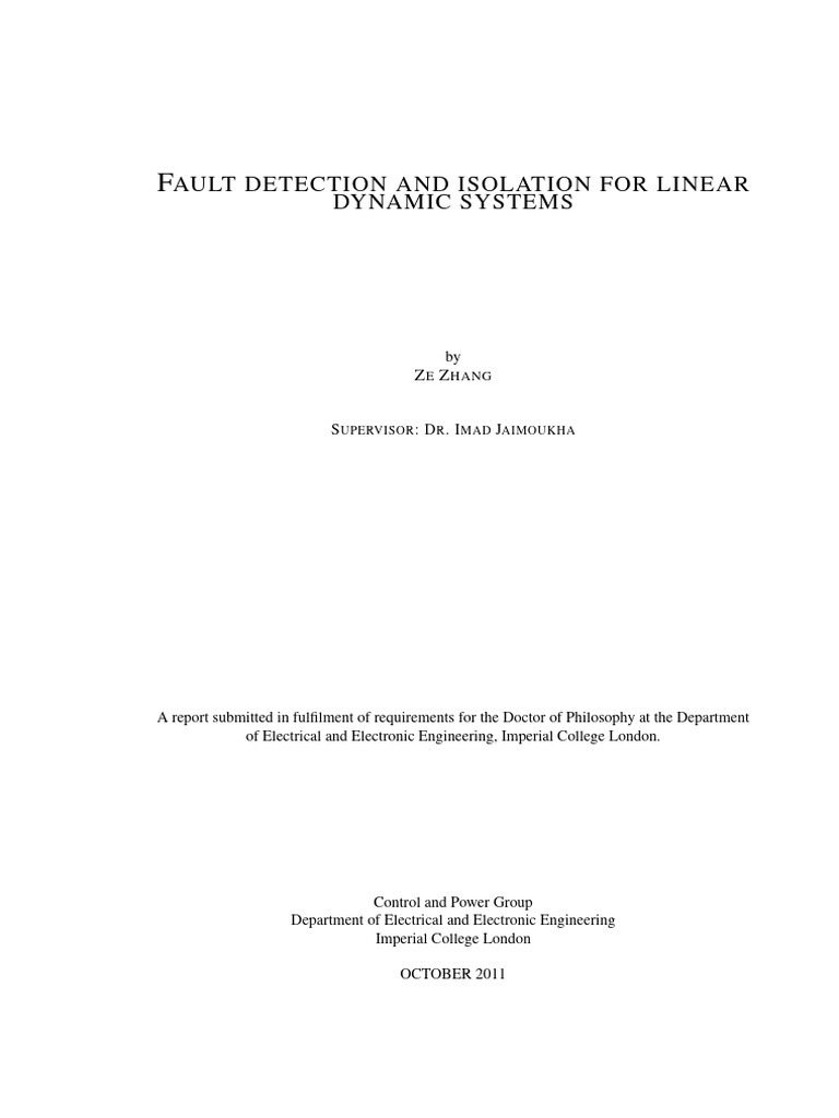 Ault Detection and Isolation For Linear Dynamic Systems: E Hang | PDF ...