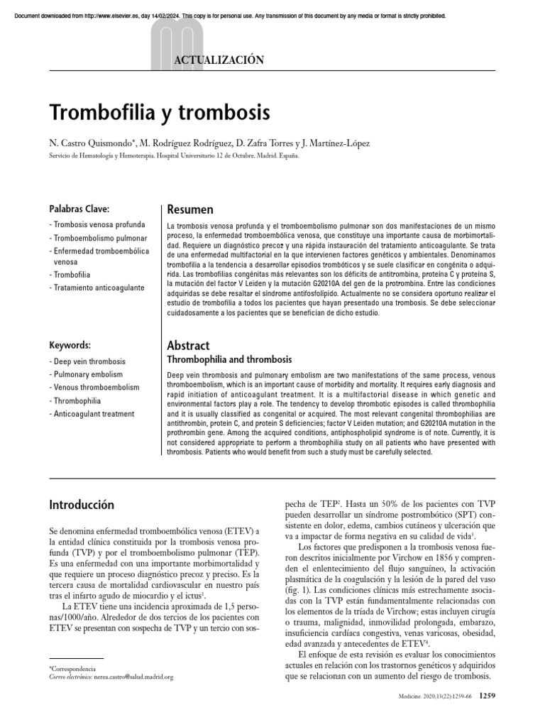 Trombofilia y Trombosis | PDF | Medicina CLINICA | Enfermedades y ...
