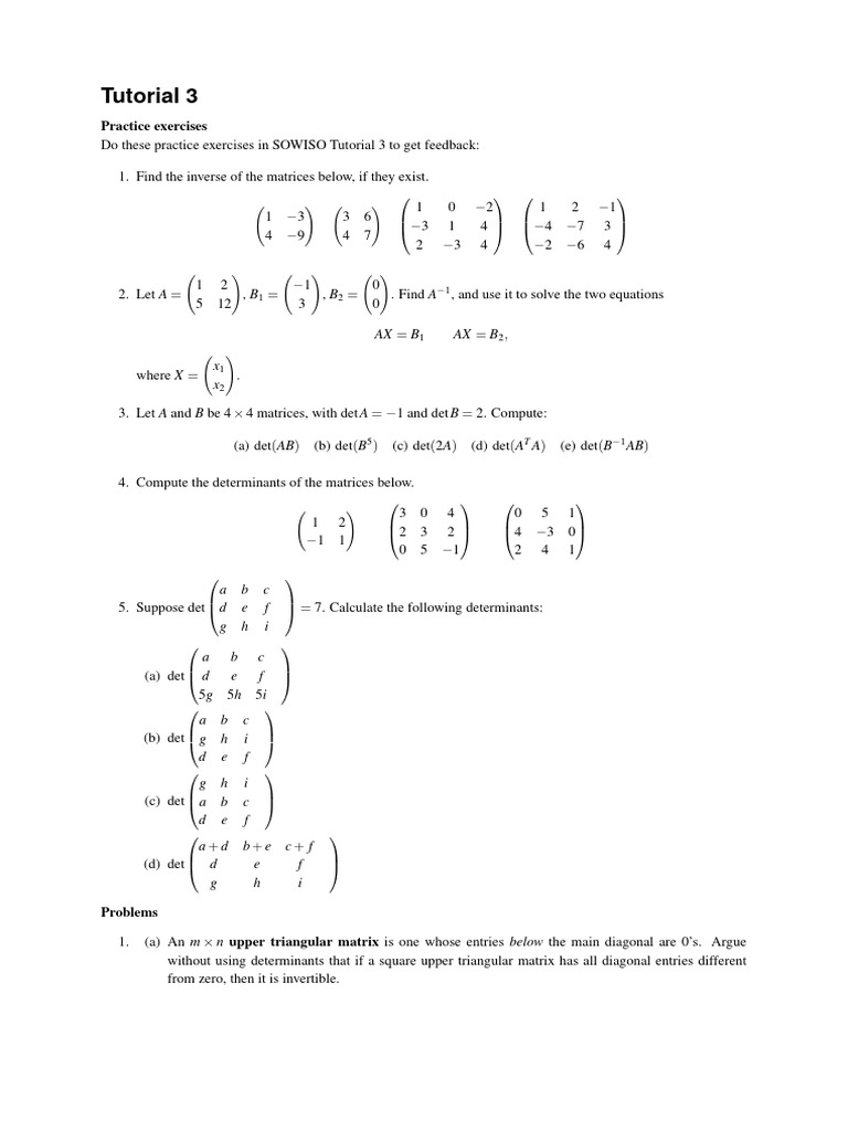 Tutorial 3 | Download Free PDF | Matrix (Mathematics) | Algebra