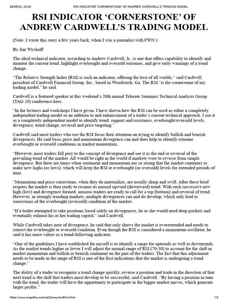 Rsi Indicator Cornerstone' of Andrew Cardwell's Trading Model | PDF ...