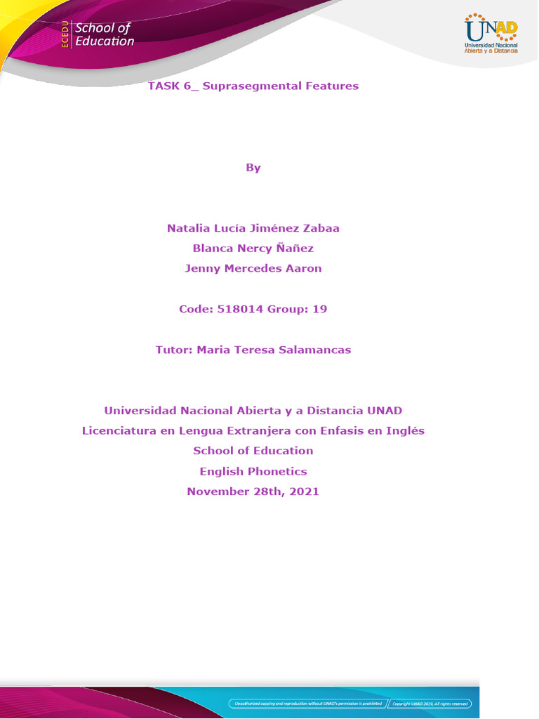 Unad English Phonetics Task 05 Suprasegmental Features | PDF | Human Voice | Phonetics