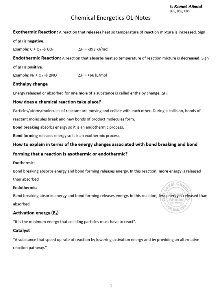 Chemical Energetics OL Notes | Download Free PDF | Chemical Reactions ...