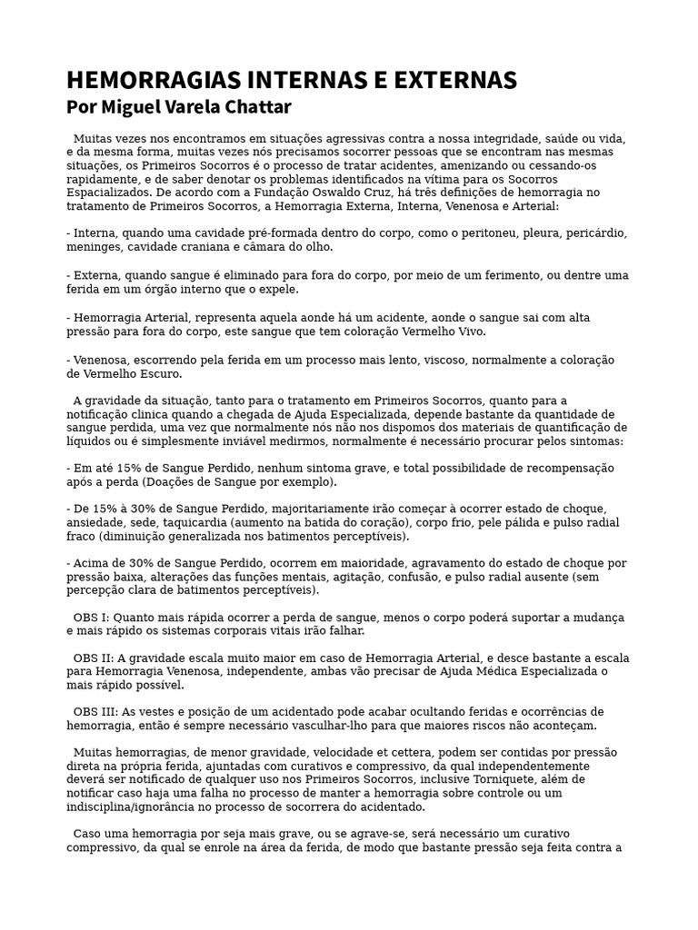 HEMORRAGIA Por Miguel Varela Chattar | PDF | Primeiros socorros ...
