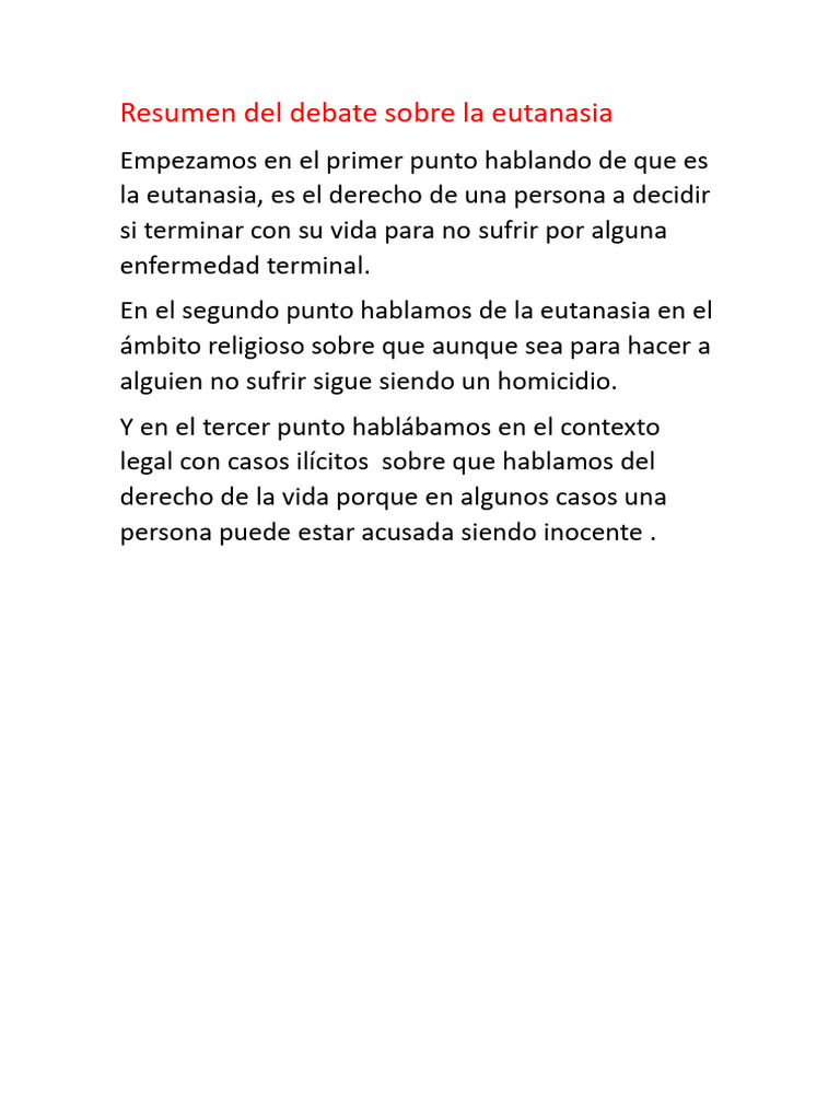 Resumen Debate Eutanasia | PDF