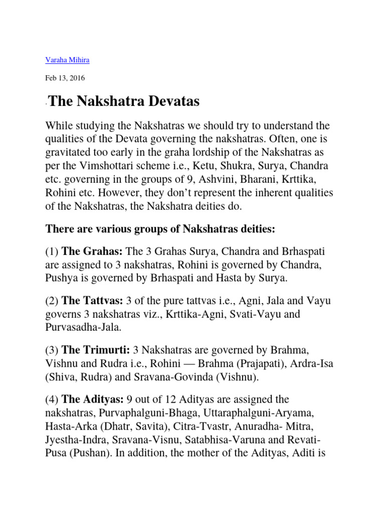 Nakshatra Devatas and Their Qualities | PDF | Hindu Texts | Deities