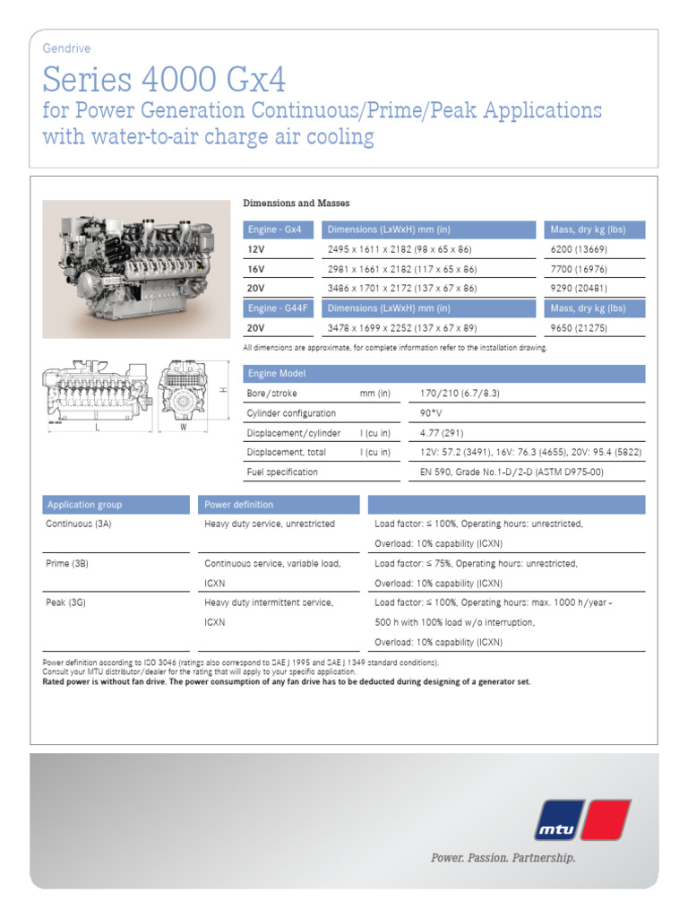 4000 MTU Gendrive Spec 4000GxV12 V16 V20 | PDF | Horsepower | Engines