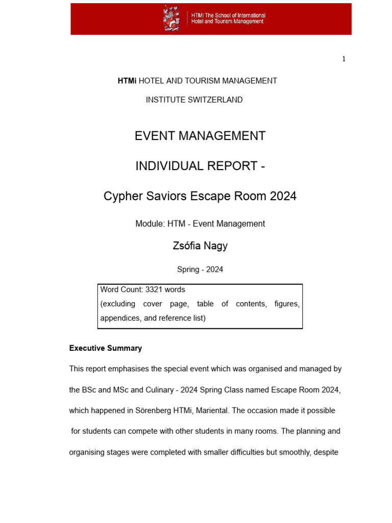CW1 Event Management Individual Report - Zsófia Nagy | PDF | Allergy | Social Media Marketing