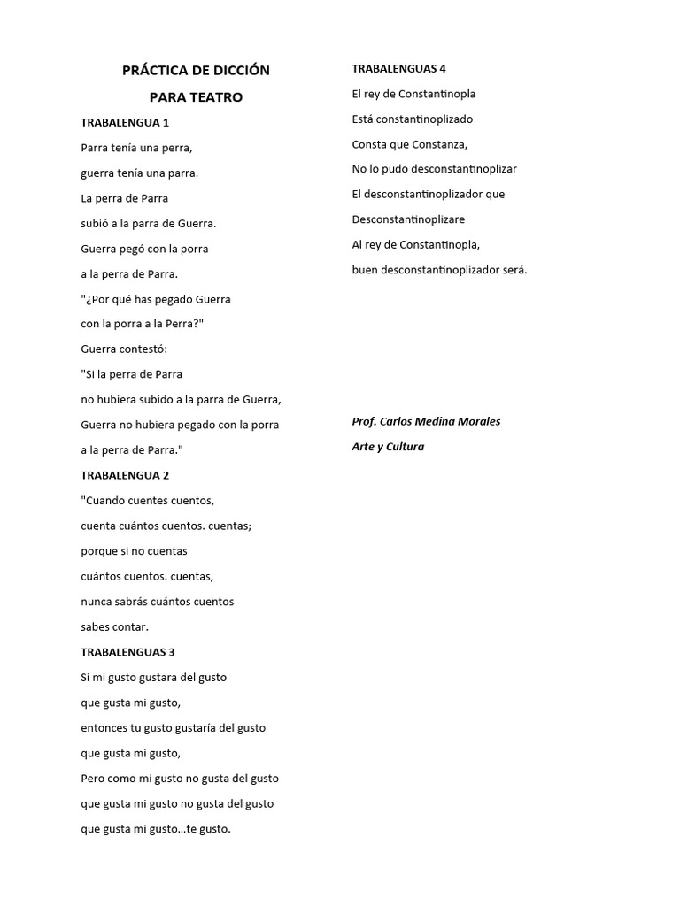 Trabalenguas Arte | PDF | Clásicos