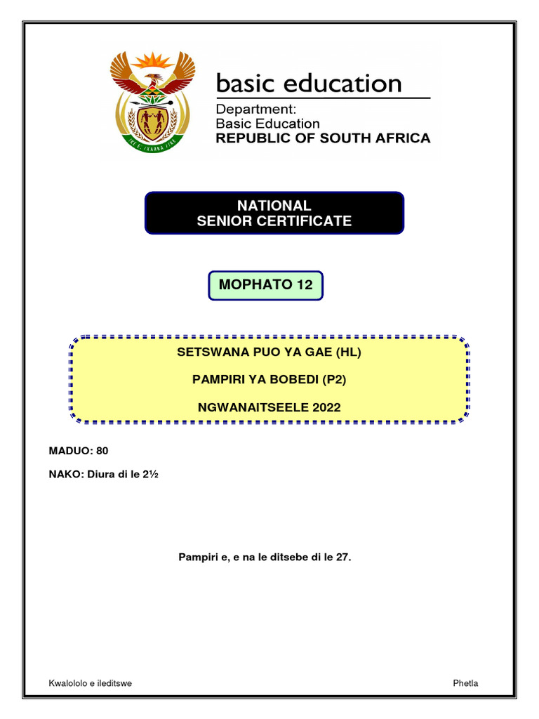 Setswana HL P2 Nov 2022 | PDF