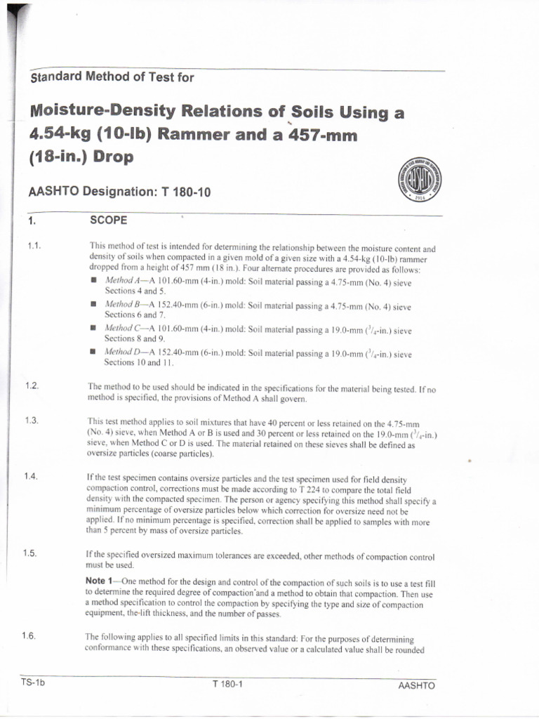 Aashto T180 | Download Free PDF | Density | Soil