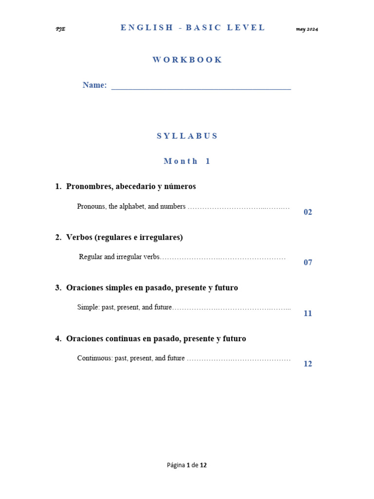 Workbook 1 - Basic Level | PDF | Verb | Morphology