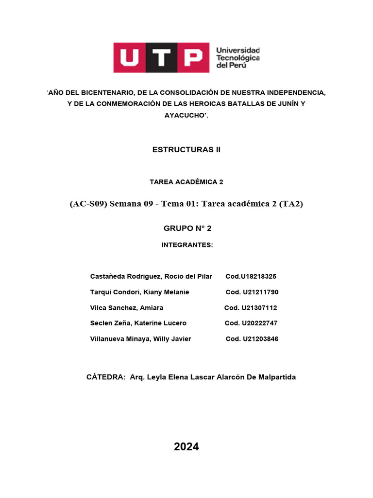 Semana 09 - Tema 01 - Tarea Académica 2 (TA2) | PDF