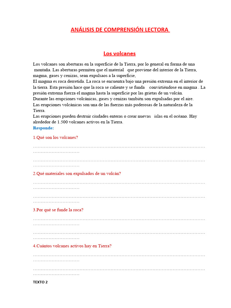 ANÁLISIS DE COMPRENSIÓN LECTORA I (C) | Descargar gratis PDF | Volcán ...