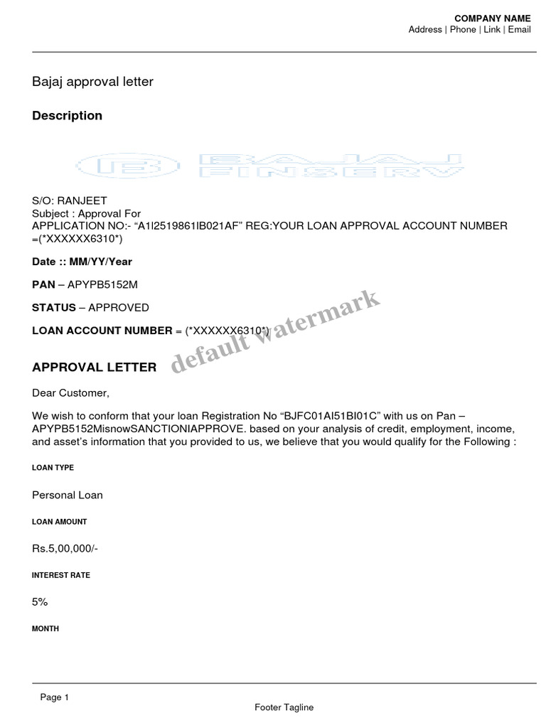 Bajaj Approval Letter | PDF | Loans | Banks