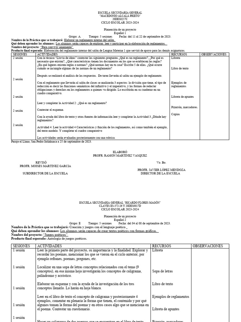 Proyectos de Español en Secundaria | PDF