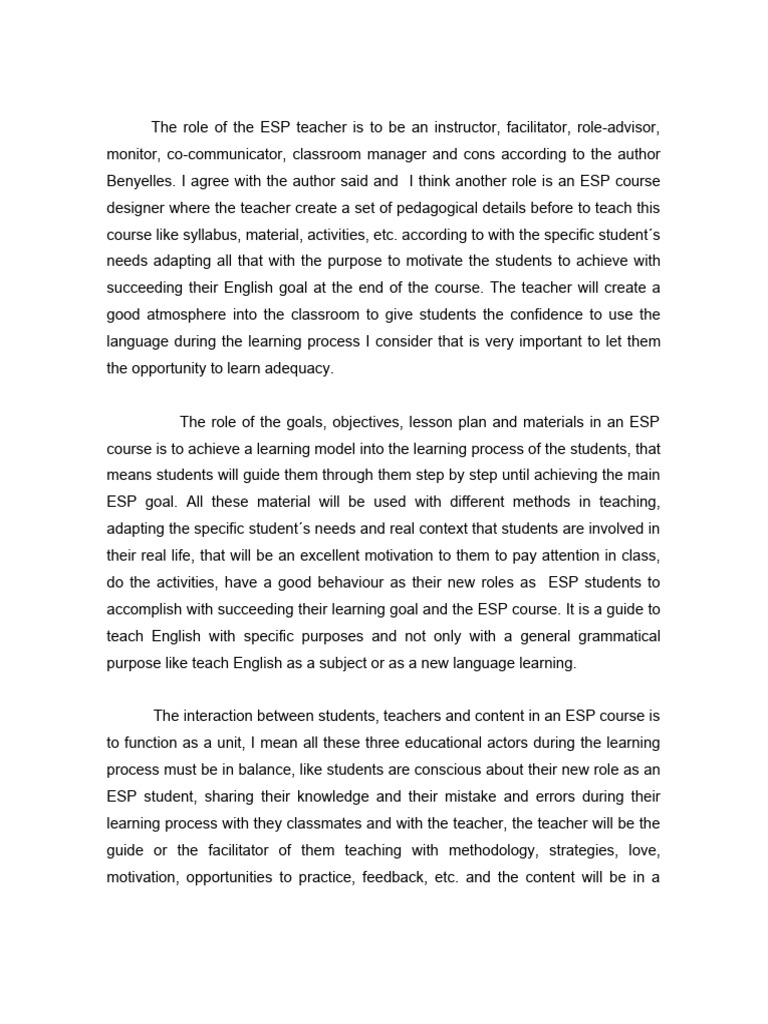 ESP Teaching: Roles and Strategies | PDF | Teachers | Learning