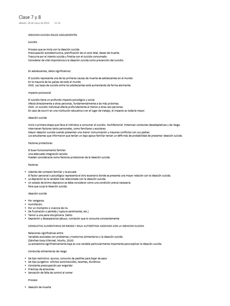 dESARROLLO II CLASE 7 Y 8 | PDF | Suicidio | Adolescencia