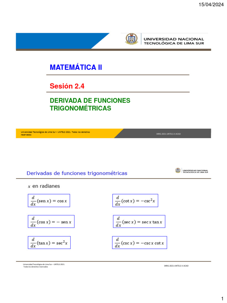 ADM EMP - Sesión 2.4 - Derivada de Funciones Trigonométricas | PDF | Funciones trigonométricas ...