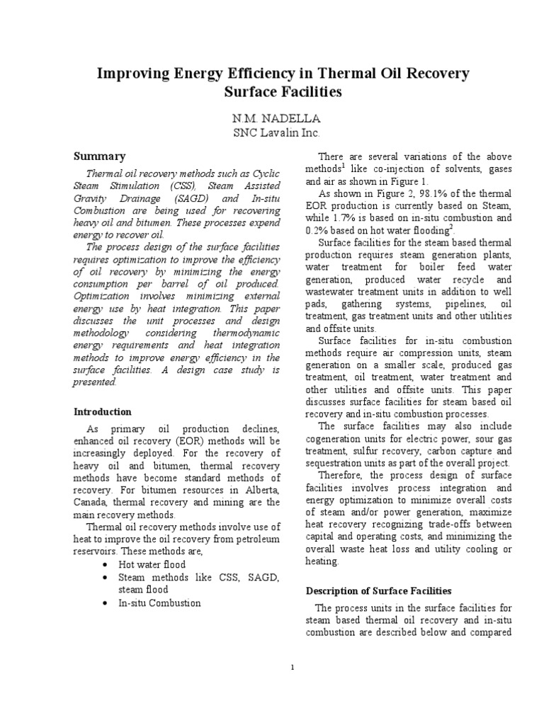 Improving Energy Efficiency in Thermal Oil Recovery | PDF