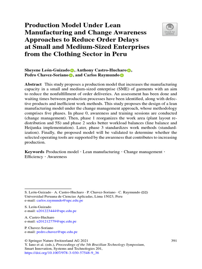 Production Model Under Lean Manufacturing and Change Awareness ...