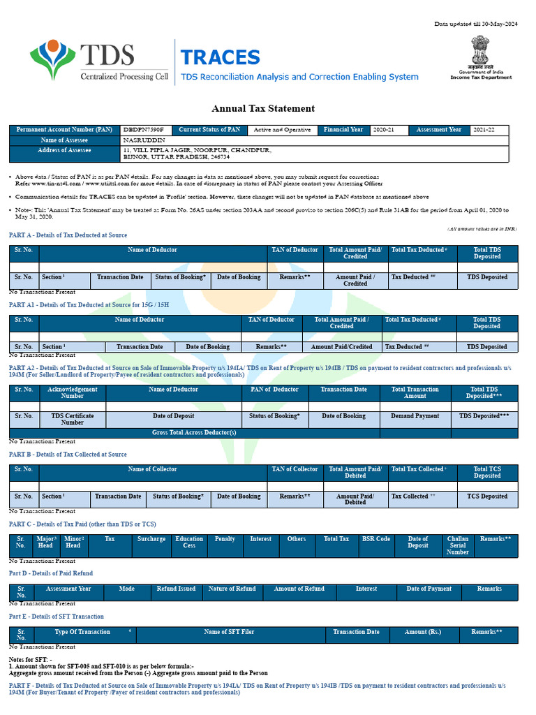 Annual Tax Statement for NASRUDDIN | PDF | Taxes | Payments